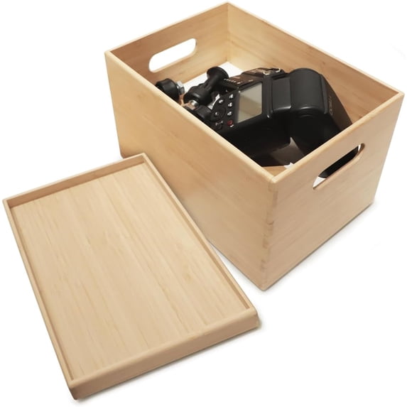 10.2”x7.3”x6.5” Lidded Storage Bins - Stackable Bamboo Box/Cube/Basket ...
