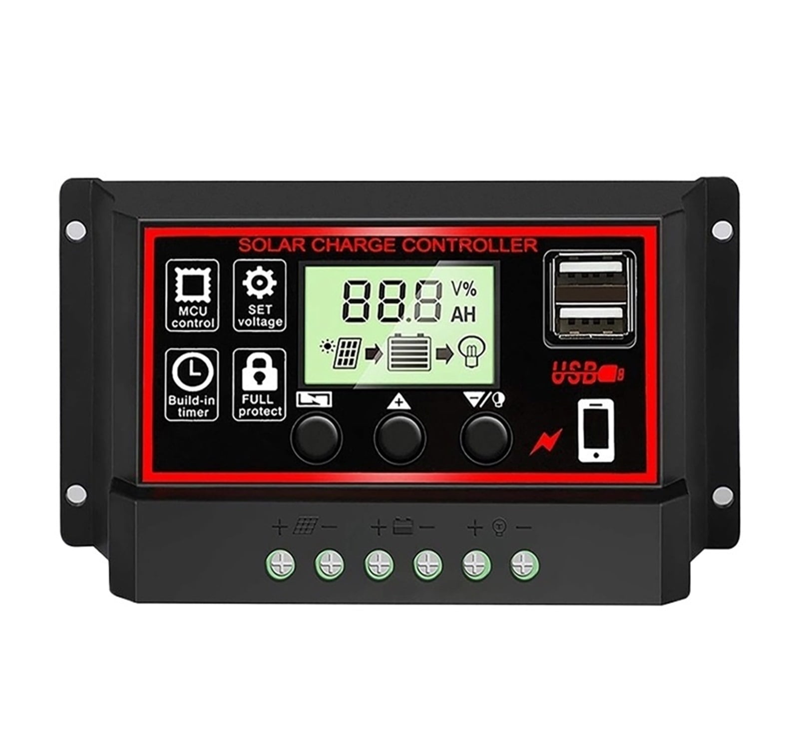 10/20/30/40/50/60/100A 12V/24V Solar Controller Digital Display LCD Screen Automatic Solar ...