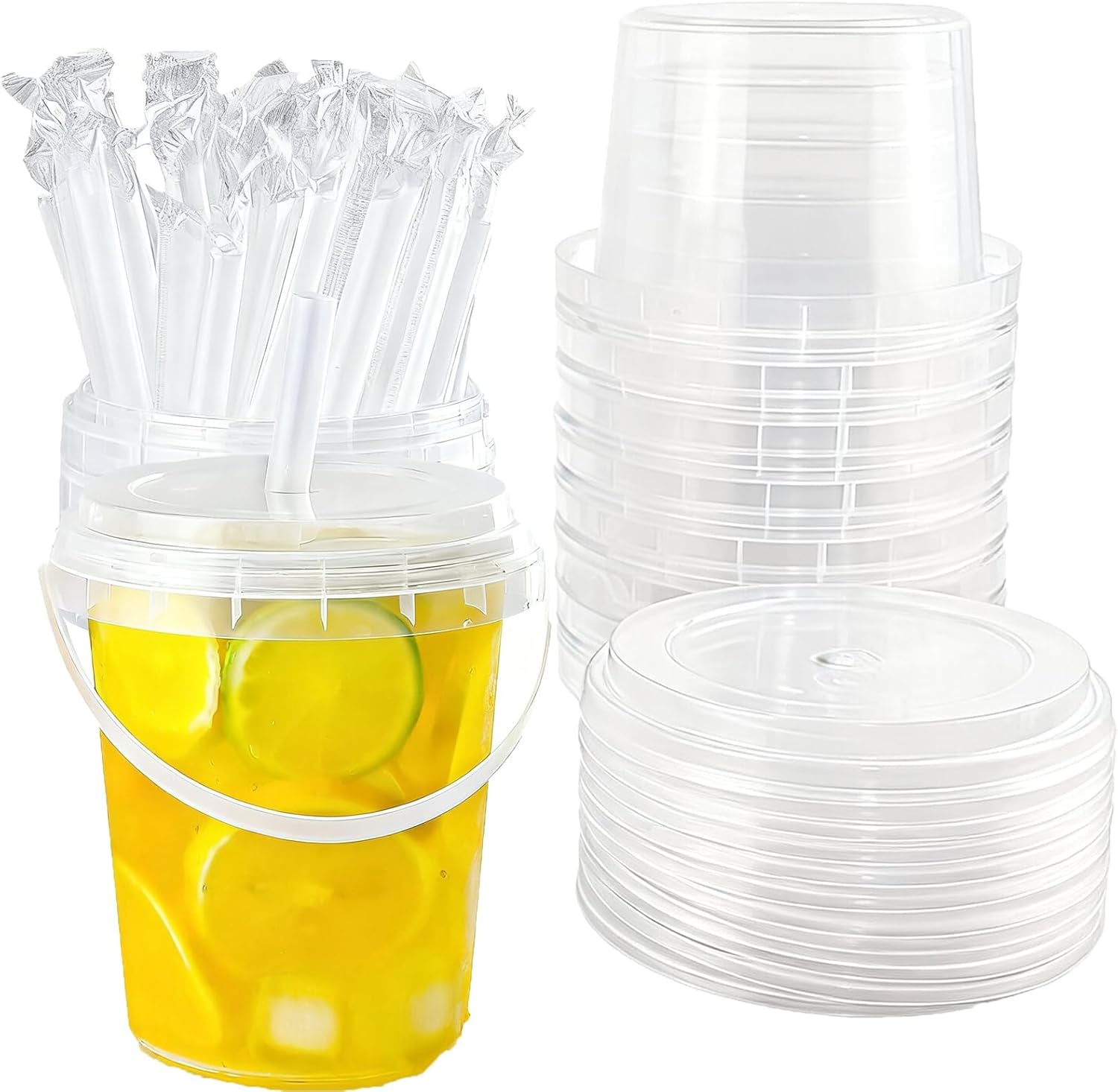 10/20/30-pack clear mini beverage buckets (with lid and straw), 1000ml ...