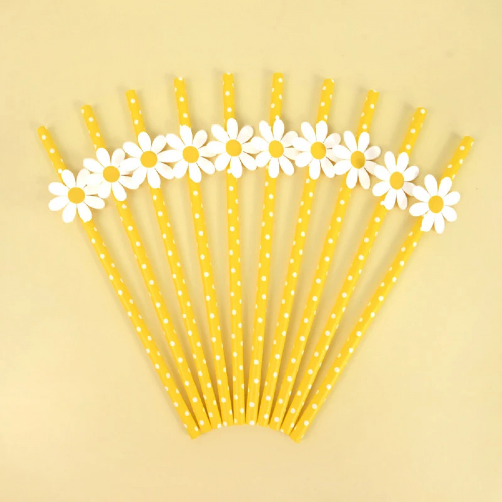 10/20/30pcs Daisy Flower Paper Straws Disposable Drinking Straw for ...