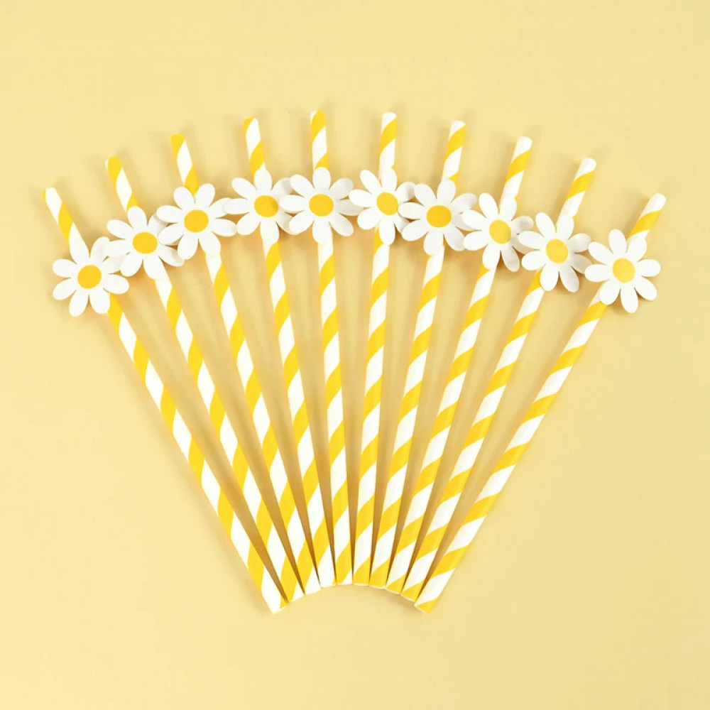 10/20/30pcs Daisy Flower Paper Straws Disposable Drinking Straw for ...