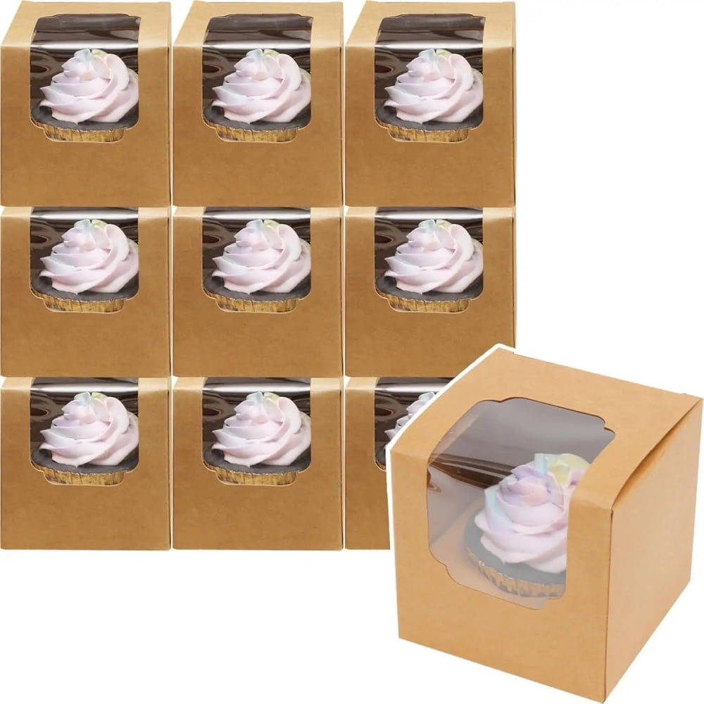 10/20/30pcs KhakiSingle Cupcake Boxes Paper with Insert and Clear ...