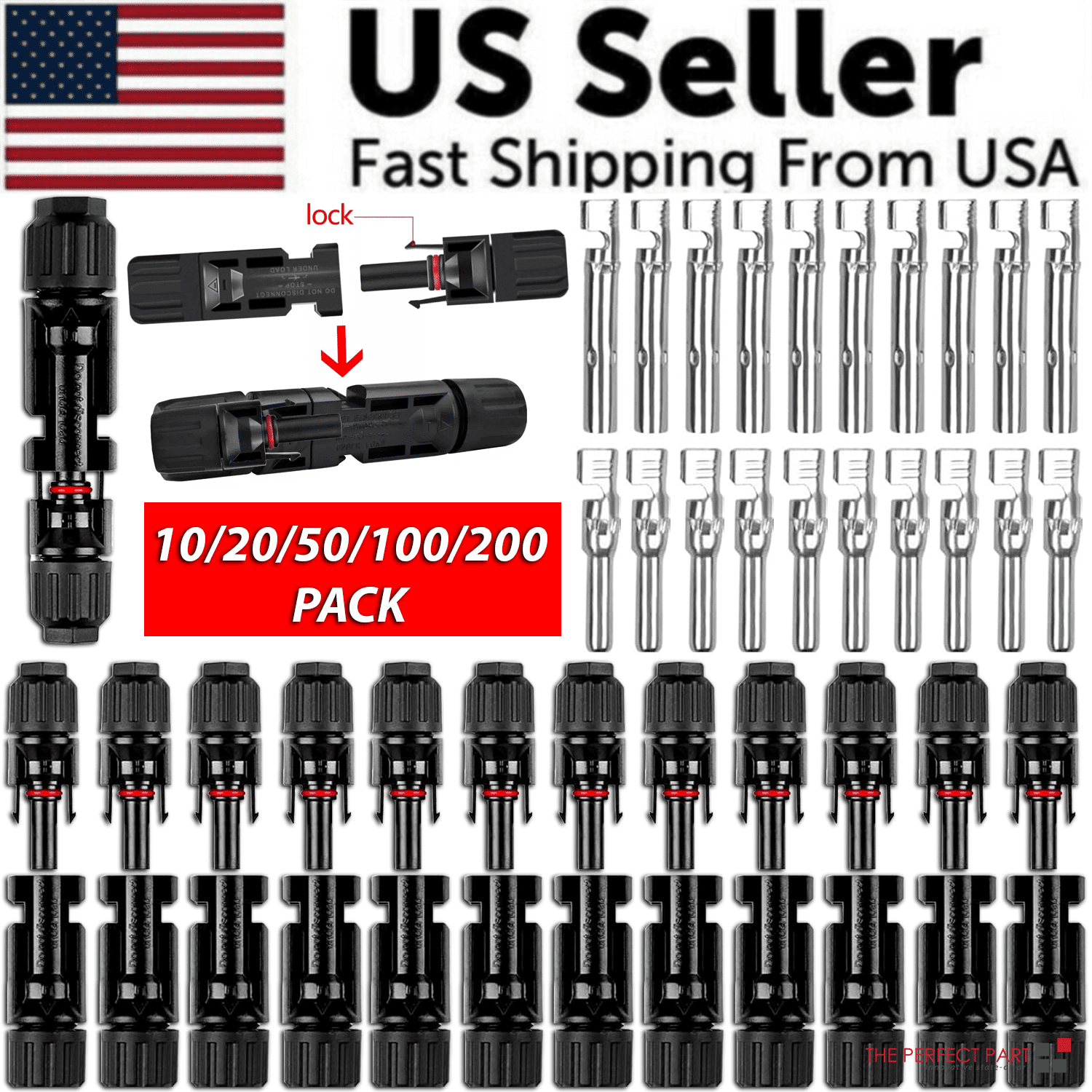 10/20/50/100/200 Pairs Male Female Solar Cable Connectors For DIY Solar ...
