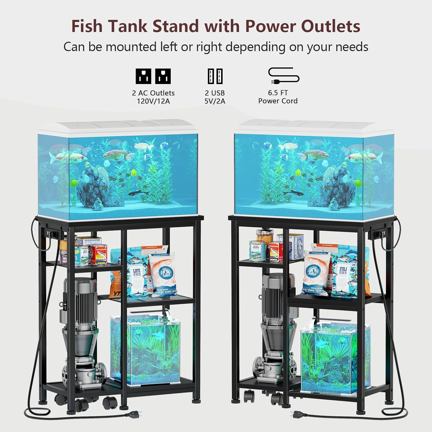 10-20 Gallon Fish Stand with Power Outlet, 3-Tier Metal Aquarium Stand ...