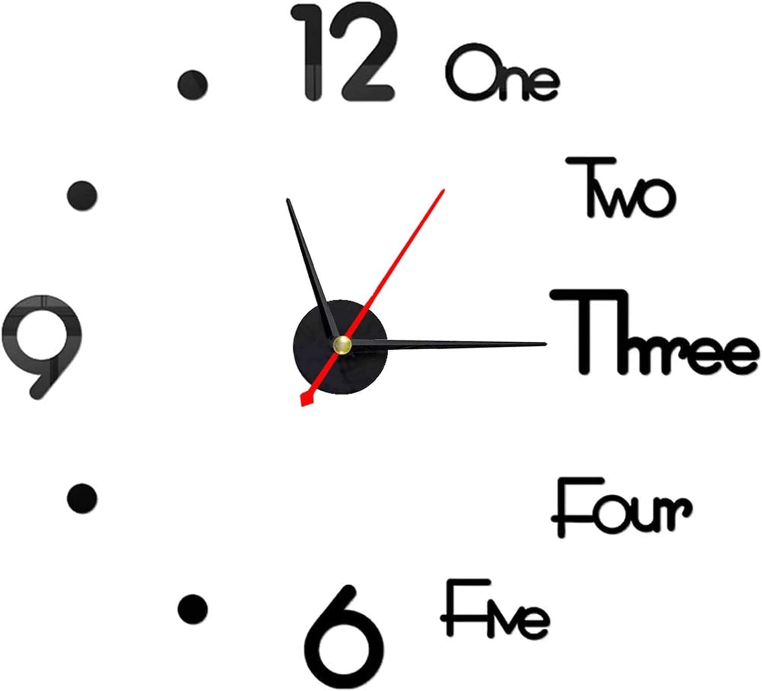 10-20 Inch DIY Wall Clock 3D Frameless Silent Non Ticking, Black Round ...