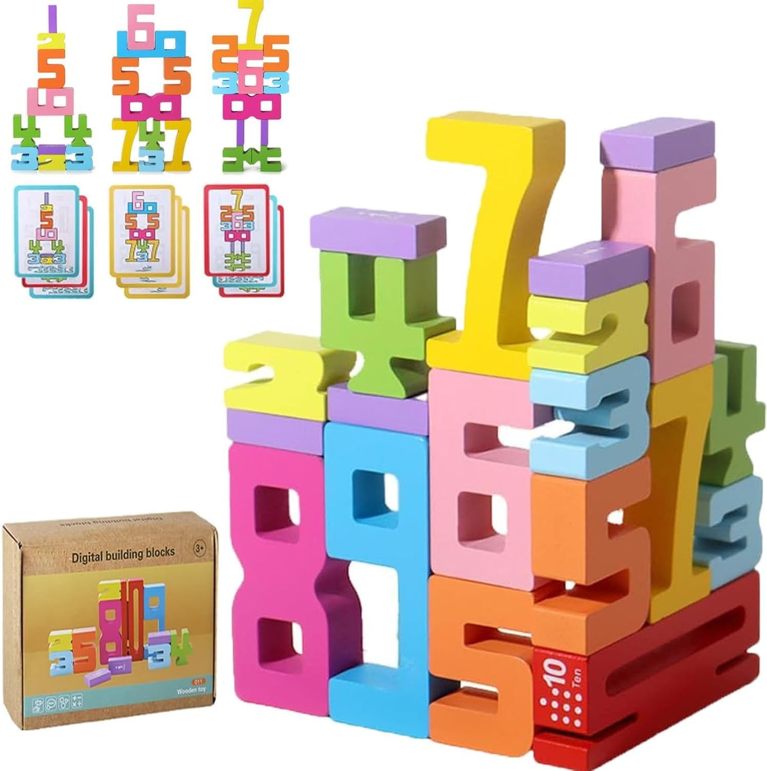 10/20 Pcs Wooden Number Building Blocks, Montessori Wooden Number ...