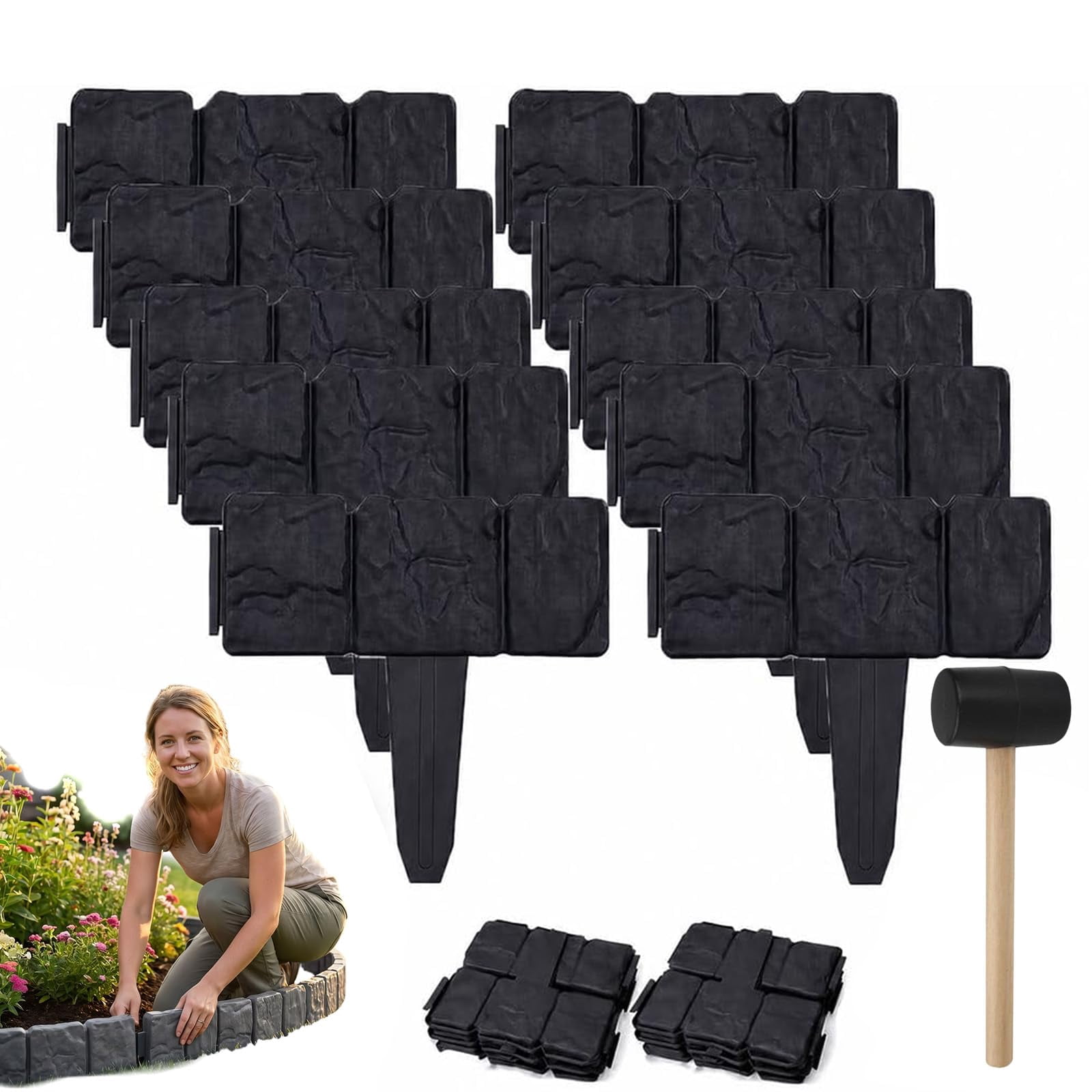 10/20 Piece Imitation Stone Garden Fence, No-Dig Interlocking Edging ...