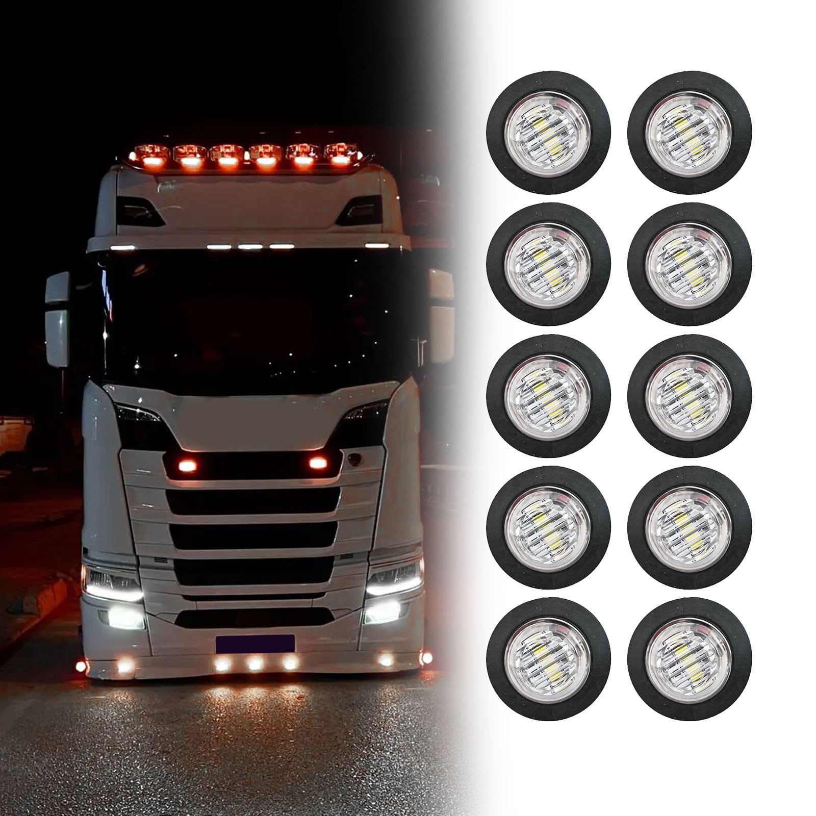 10/20Pcs Round Led Marker Lights 12V Truck Trailer Amber White Side Led ...