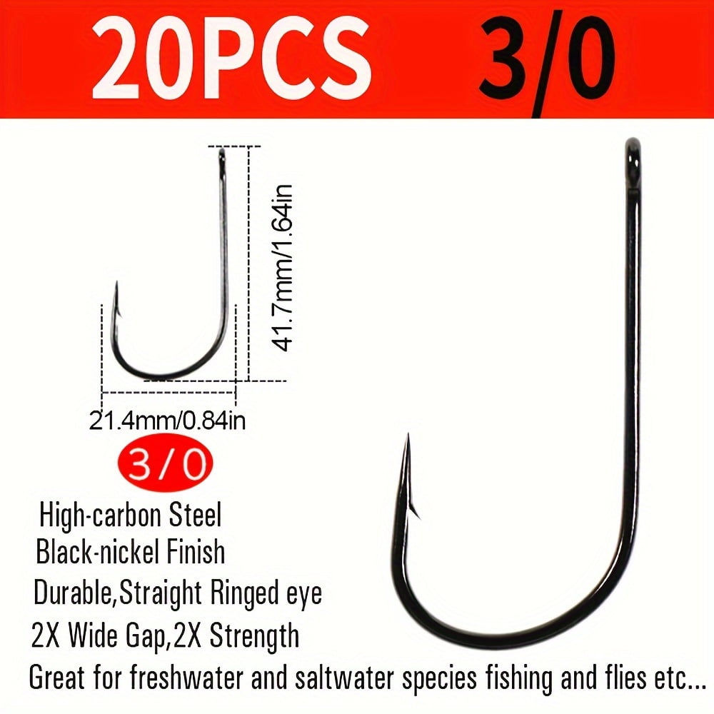 10/20pcs 1/0 - 6/0 Big Game Streamer Hook Short Shank Wide Mouth ...