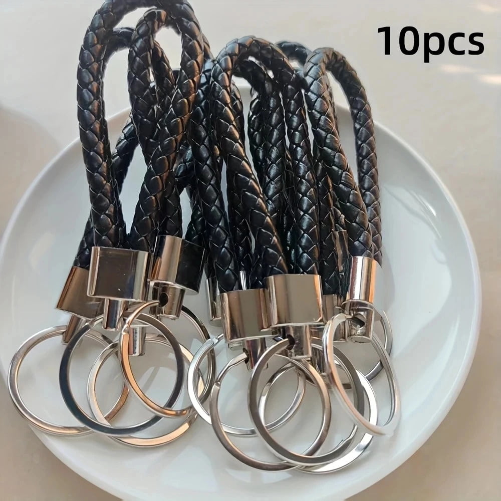 10/20pcs Keychain Set Black Faux Leather Handheld Key Ring Braided ...
