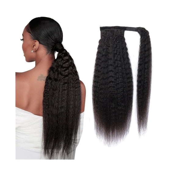 10-24 Inch Long Yaki Straight Ponytail for Black Women Real Human Hair ...