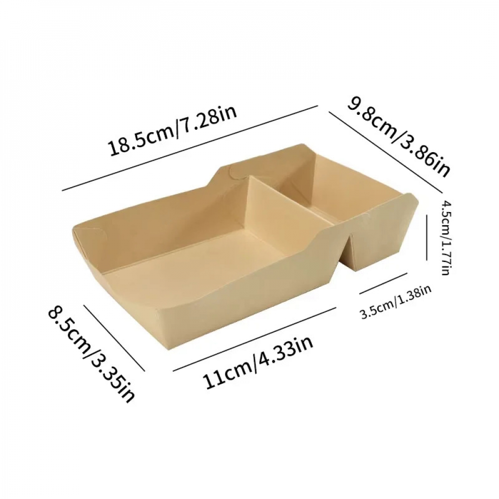 10/25/50pcs Disposable Food Containers Food Paper Trays Two Grids Kraft ...