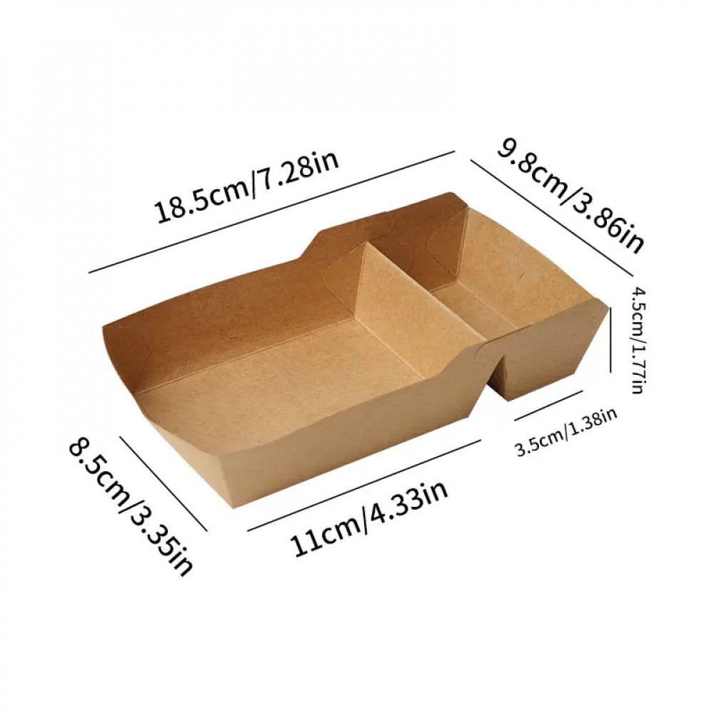 10/25/50pcs Disposable Food Containers Food Paper Trays Two Grids Kraft ...