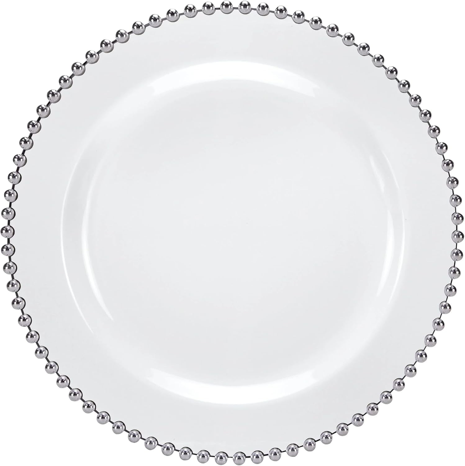 10.25 Inch Silver Beaded White Round Dinner Plate – Elegant Disposable ...