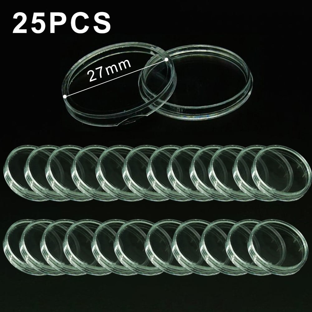 10/25 Pcs 27mm Transparent Plastic Coin Holder Coin Collecting Box Case ...