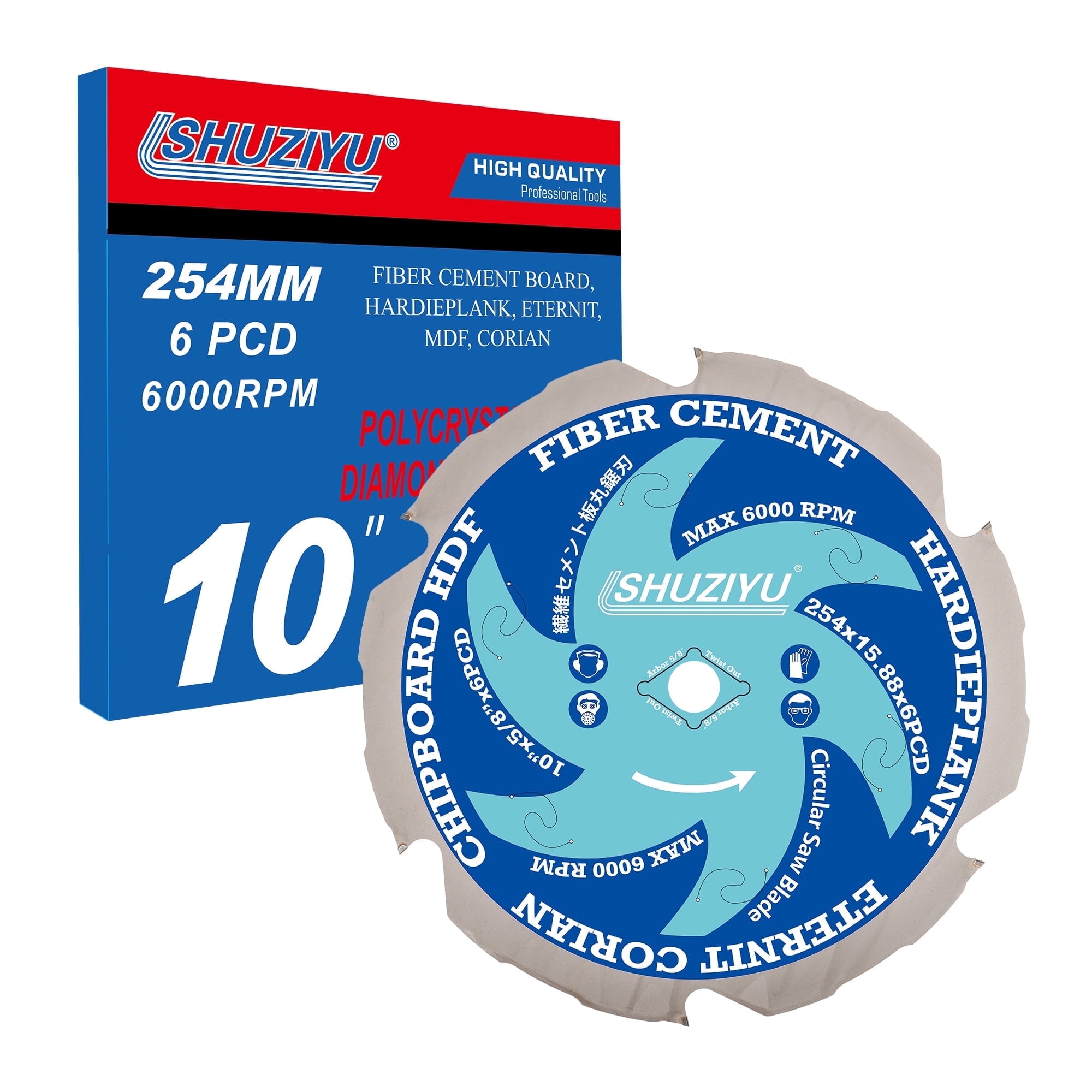 10"(254mm)-6PCD, Arbor 5/8", Polycrystalline Diamond Tipped 6 PCD ...