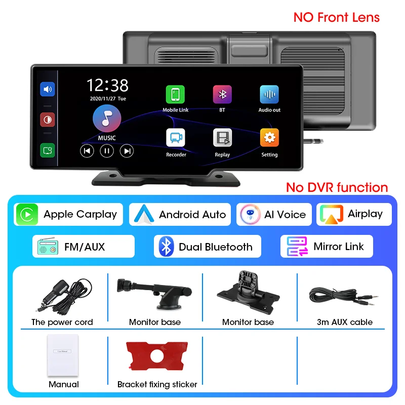 10.26" 4K Dash Cam Rearview Mirror Camera Wifi Wireless Carplay Android ...