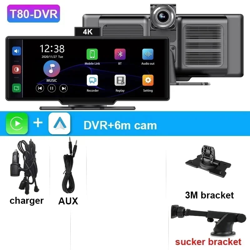 10.26" 4K Dash Cam Rearview mirror camera Wifi Carplay & Android Auto Dual Lens Car DVR Video ...