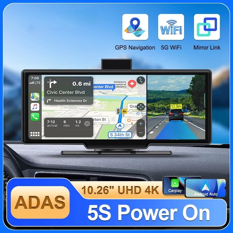 10.26" ADAS Dash Cam Rear Cam WIFI Carplay & Android Auto 4K DVR GPS Navigation Video Recorder ...