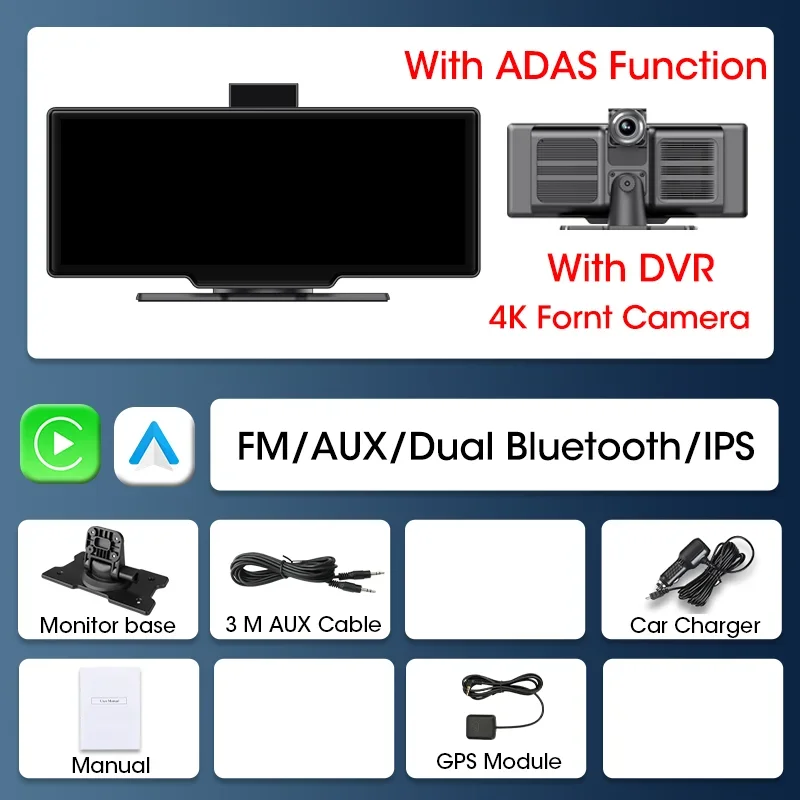 10.26" Car DVR 4K ADAS Dashboard Wireless Carplay & Android Auto GPS ...