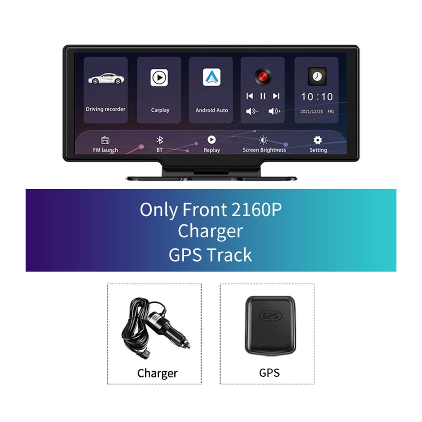 10.26" Dash Cam Rearview Camera Carplay & Auto 4K DVR GPS Navigation ...