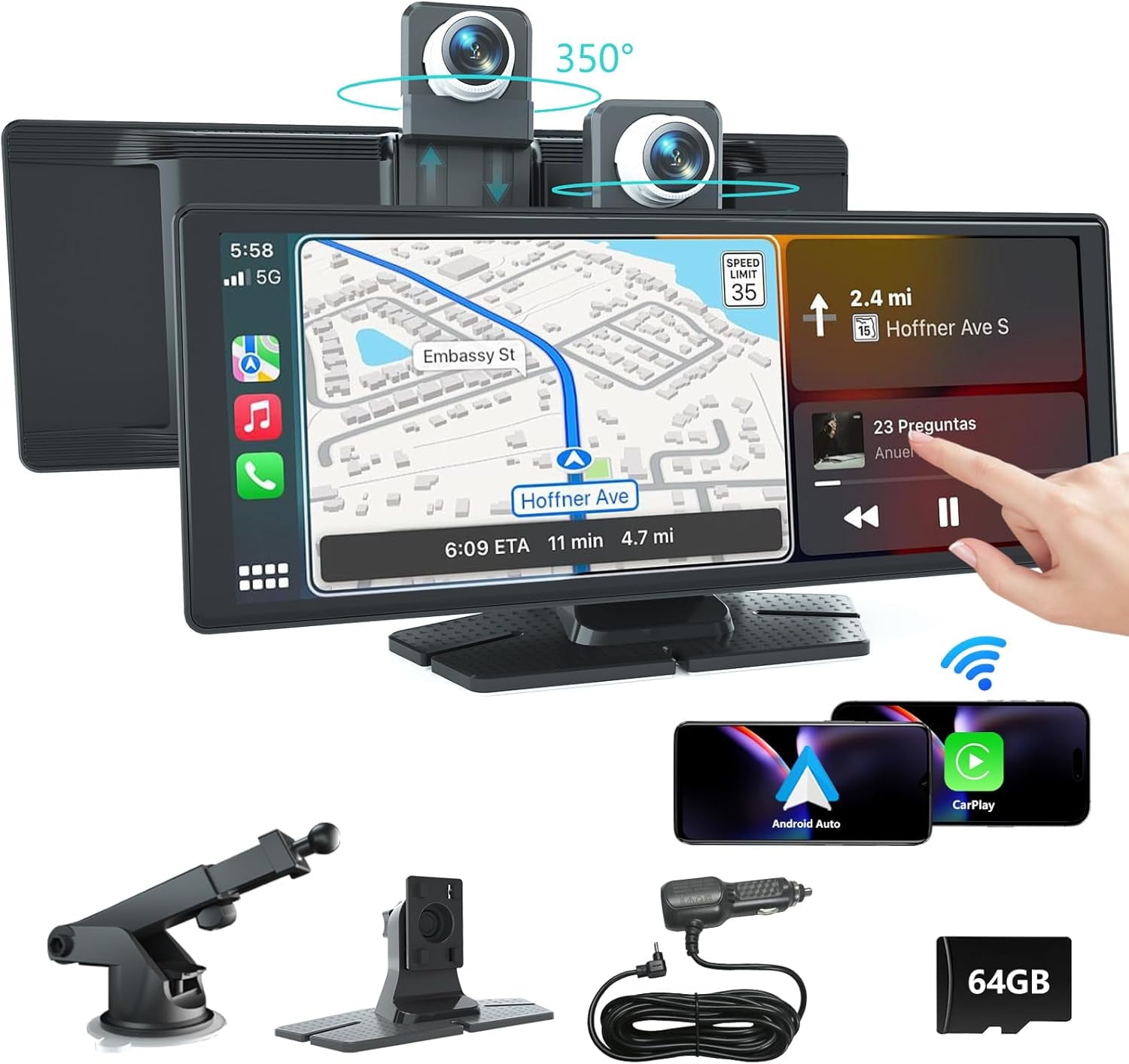 NRKDUBQ, 10.26" HD Carplay Screen, Wireless Auto Stereo, Backup Camera ...