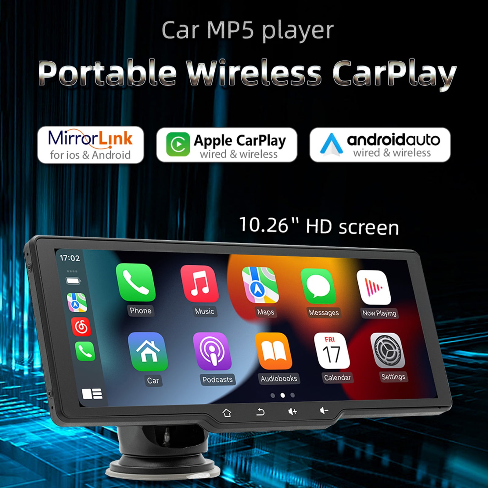 10.26" HD Screen Portable Wireless Carplay Car Bluetooth MP5 Player 4 ...