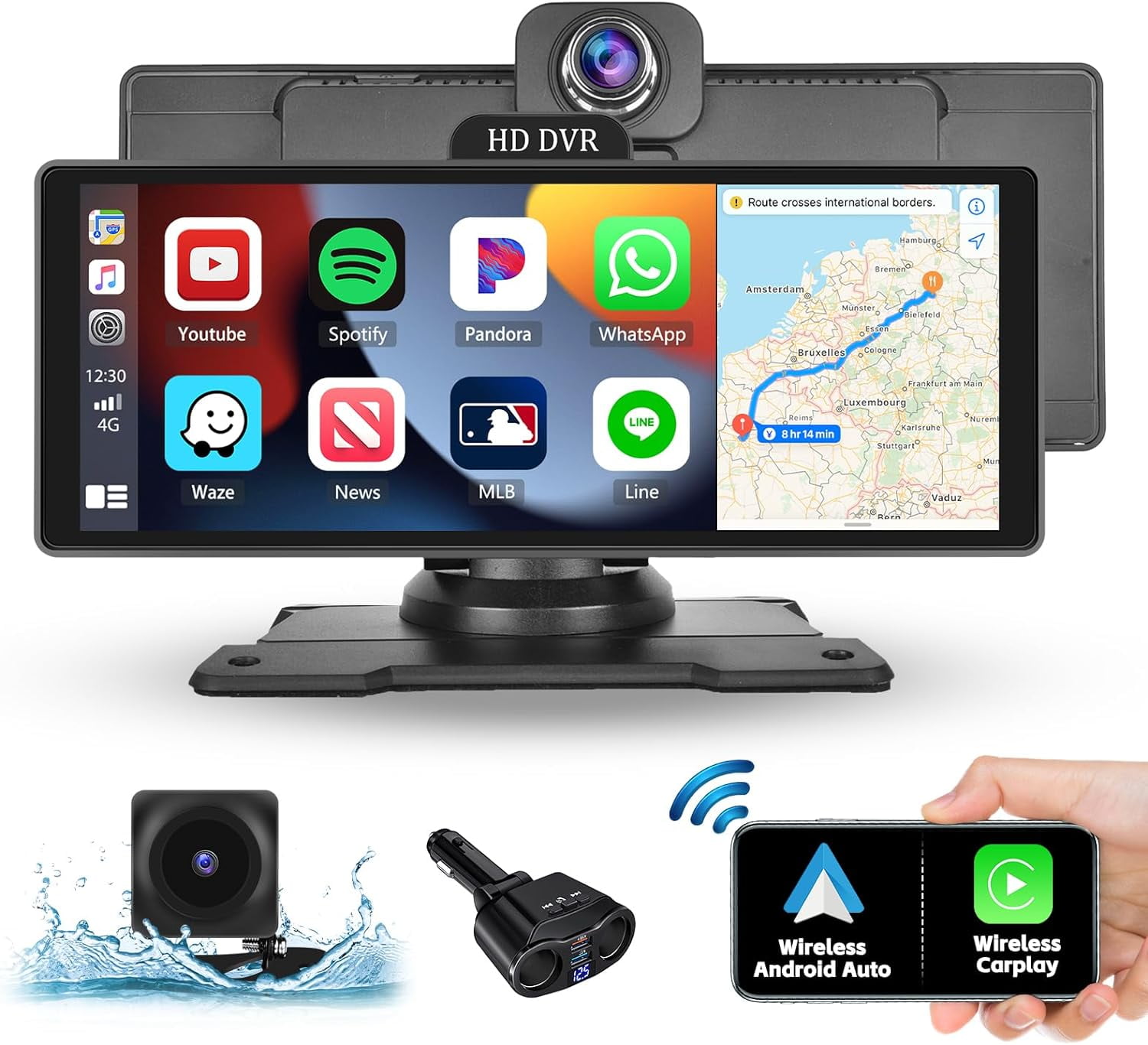 10.26 Inch Wireless Portable Car Stereo with 4K Dash Cam CarPlay ...
