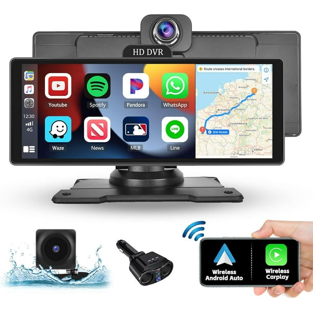 10.26 Inch Wireless Portable Car Stereo with 4K Dash Cam CarPlay ...