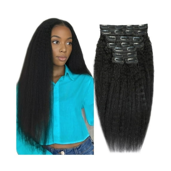 10"-26" Kinky Straight Clip in Hair Extensions 8Pcs/Set Seamless Clip ...
