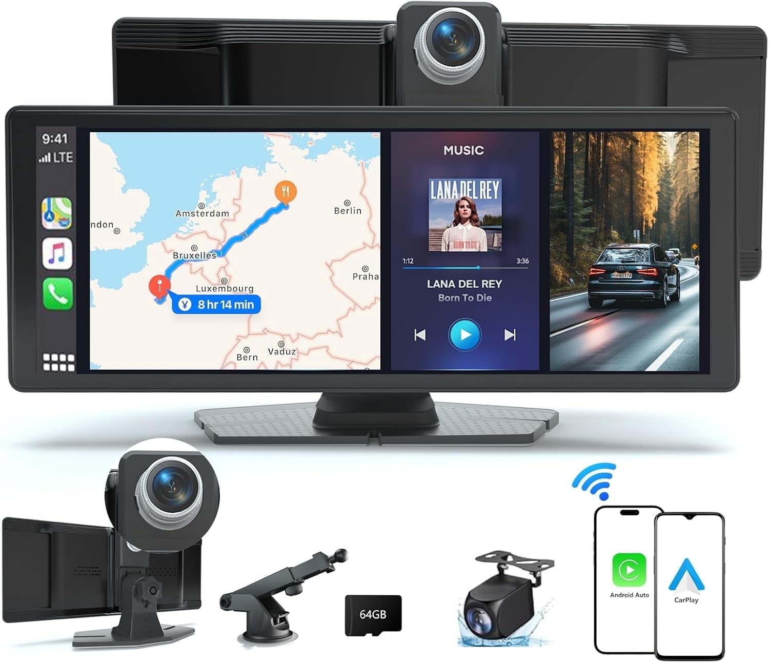 10.26" Wireless Apple CarPlay & Android Auto Screen for Car with 4K ...