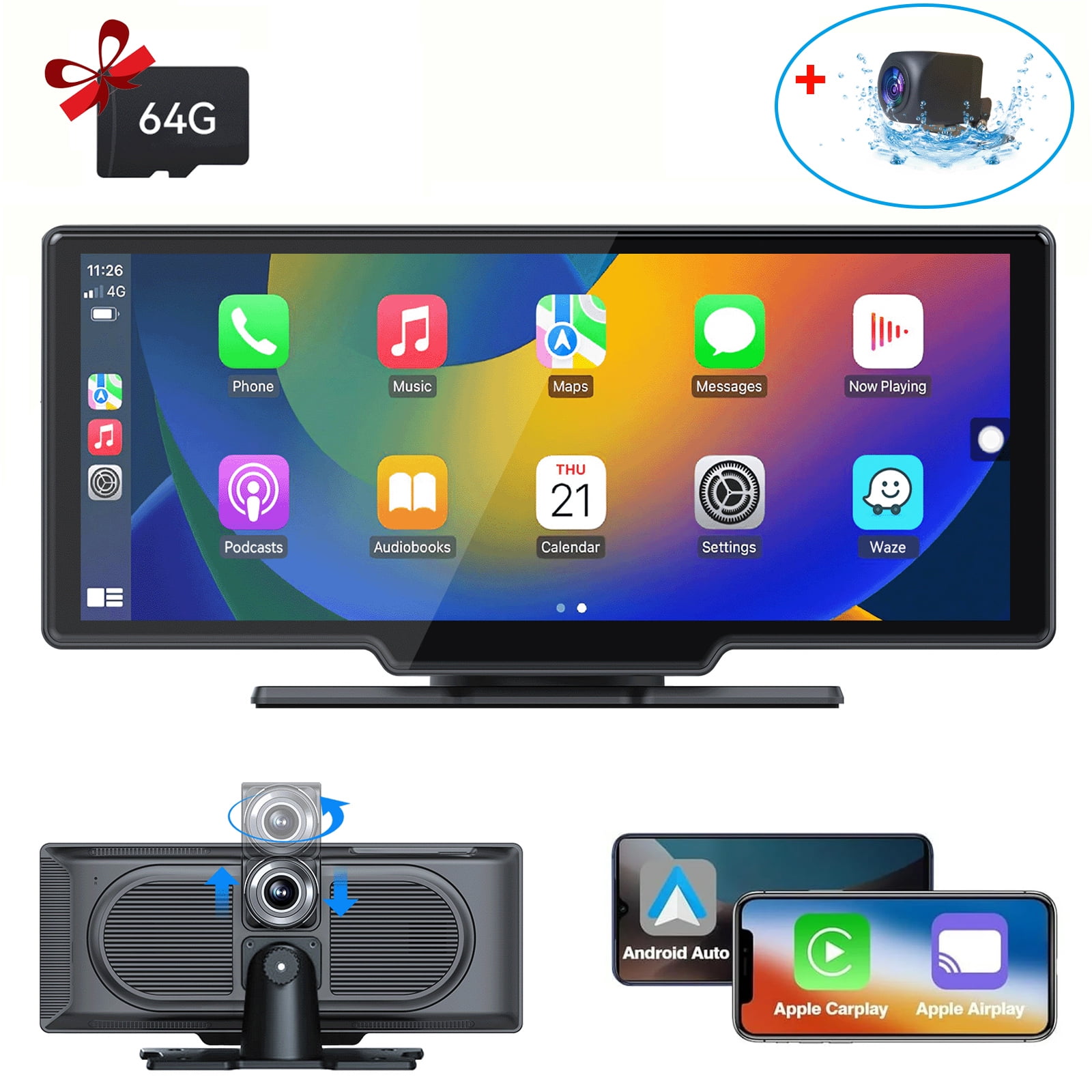10.26” Wireless Apple Carplay Screen for Car/Android Auto Touch Screen ...