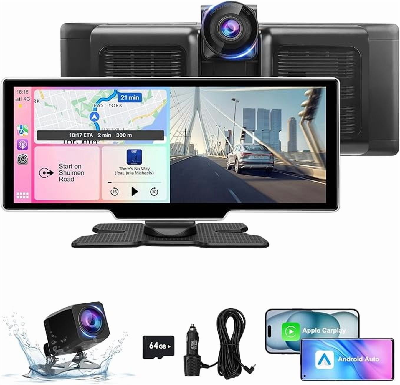 10.26" Wireless Carplay Screen for Car with 4K Dash Cam | Portable Car ...