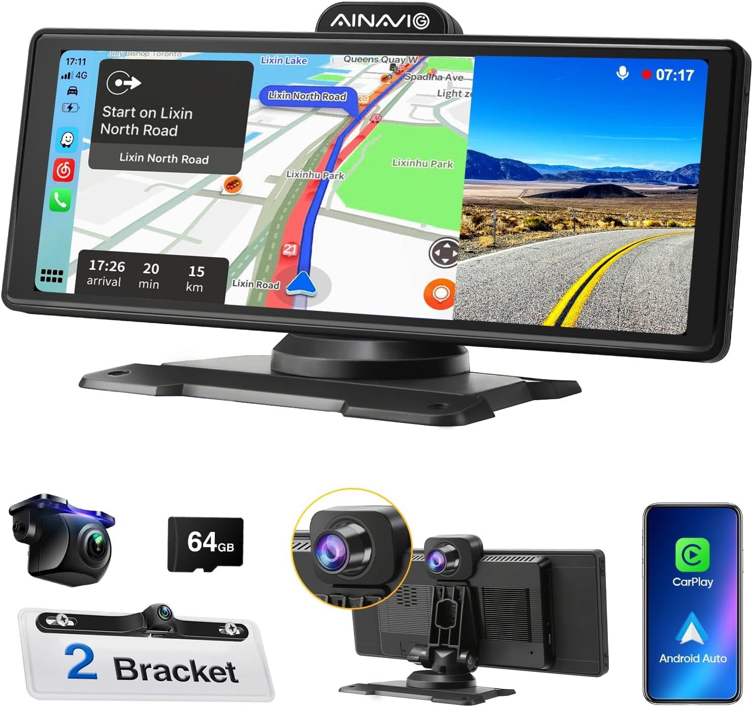 10.26-inch Portable Car Stereo with 4K Driving Recorder, Wireless ...