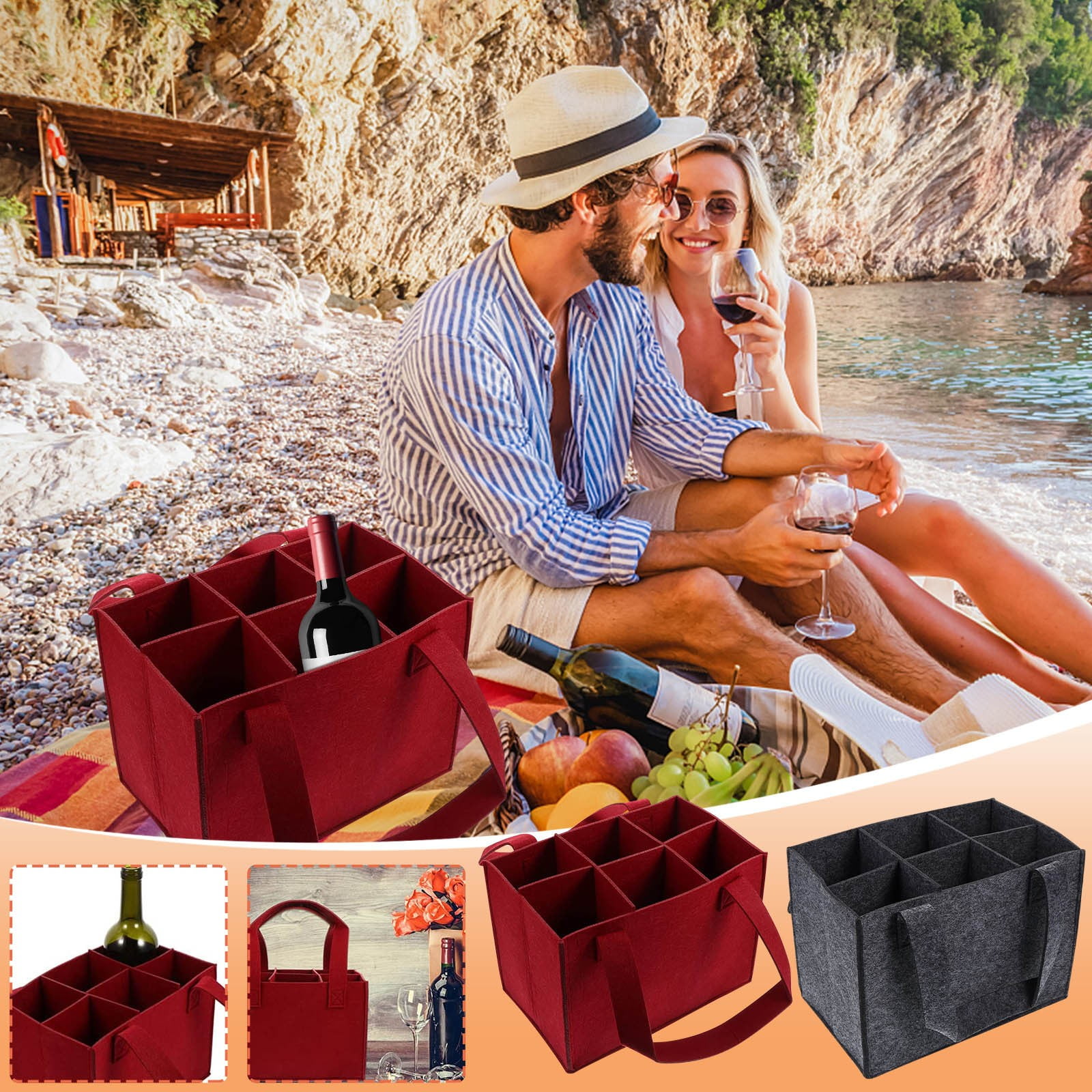 Under 10, 2PC Wine Cooler Bag, Insulated Wine Carrying Tote, 6 Bottle Divider for Picnics, Beach ...