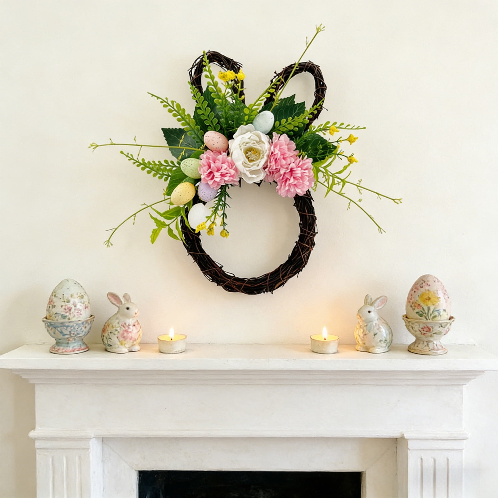 10.2in Easter Bunny Wreath, String Egg Bow Bunny Ear Wreath, Spring ...