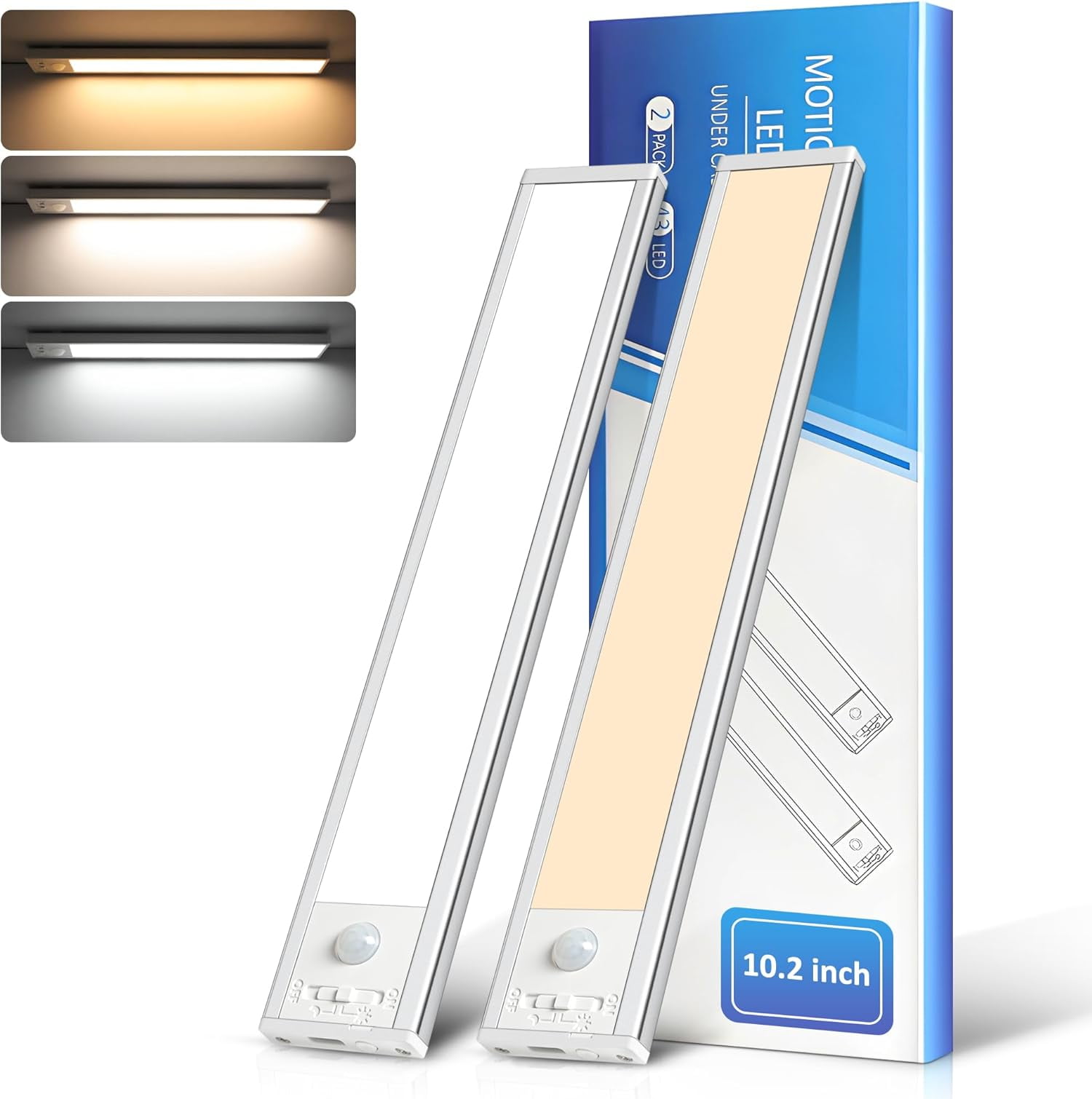 10.2inch Under Cabinet Lights, 2000mAh Motion Sensor Light indoor, 3 ...