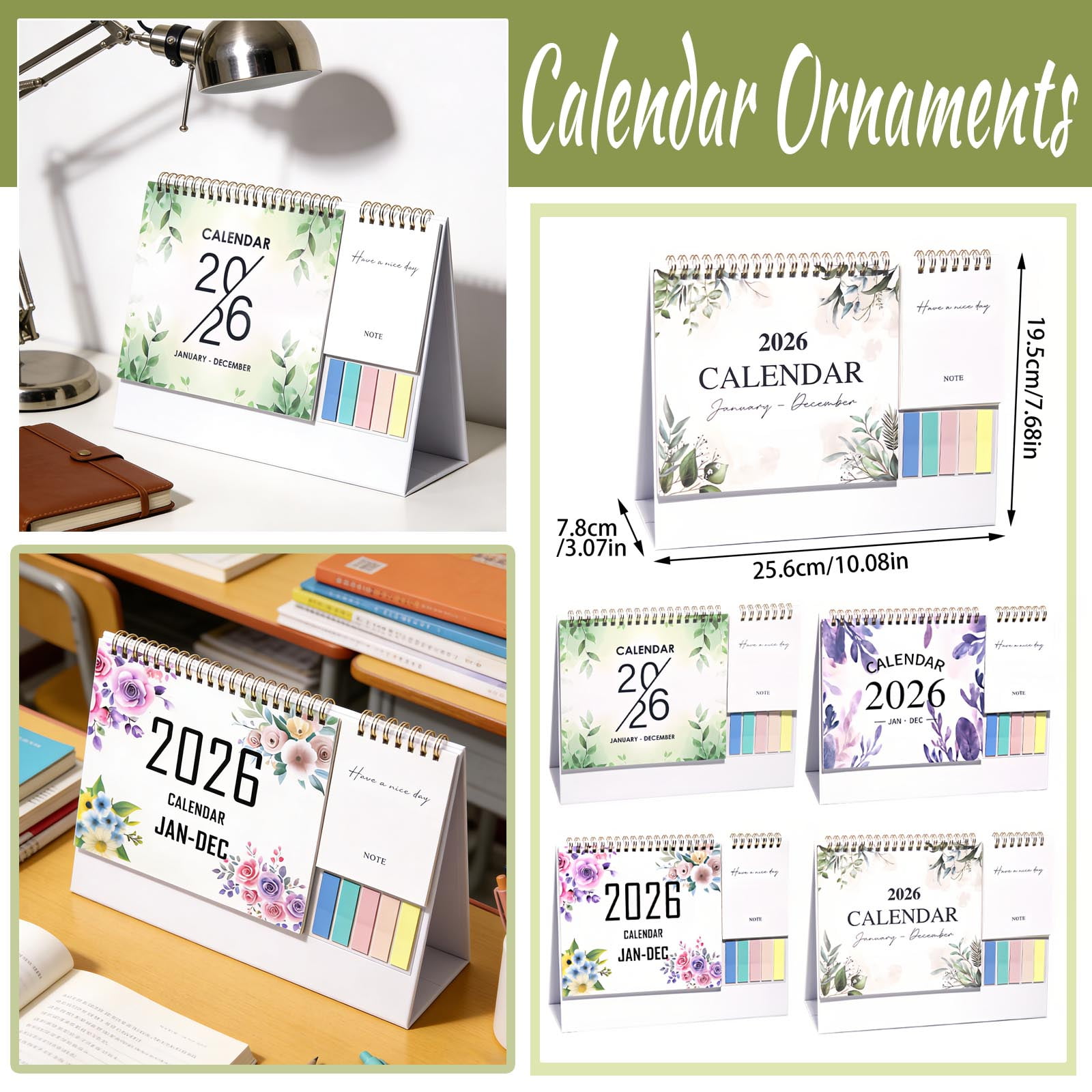 10"×3.1"×7.7" 2026 Desktop Calendar Ornate Decor Calendar With Sticky ...