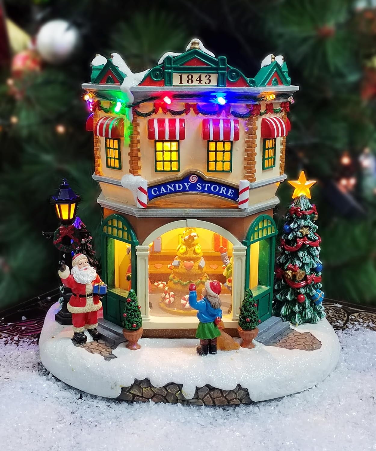 10.3”H Polyresin Christmas Village LED & Musical Candy Store - Walmart.com