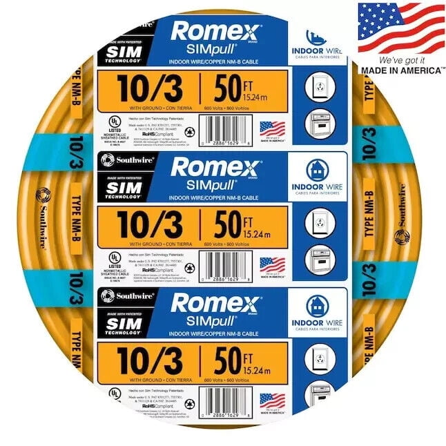 10/3 NM-B x 50' Southwire "Romex®" Electrical Cable ( CUT OF SPOOL ...