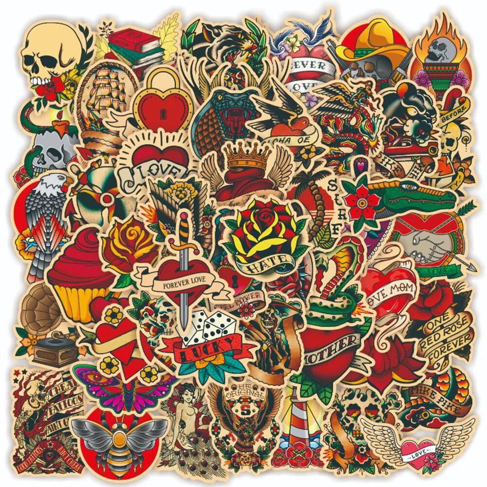 10/30/50/100PCS Retro Old School Tattoo Style Cartoon Sticker DIY ...