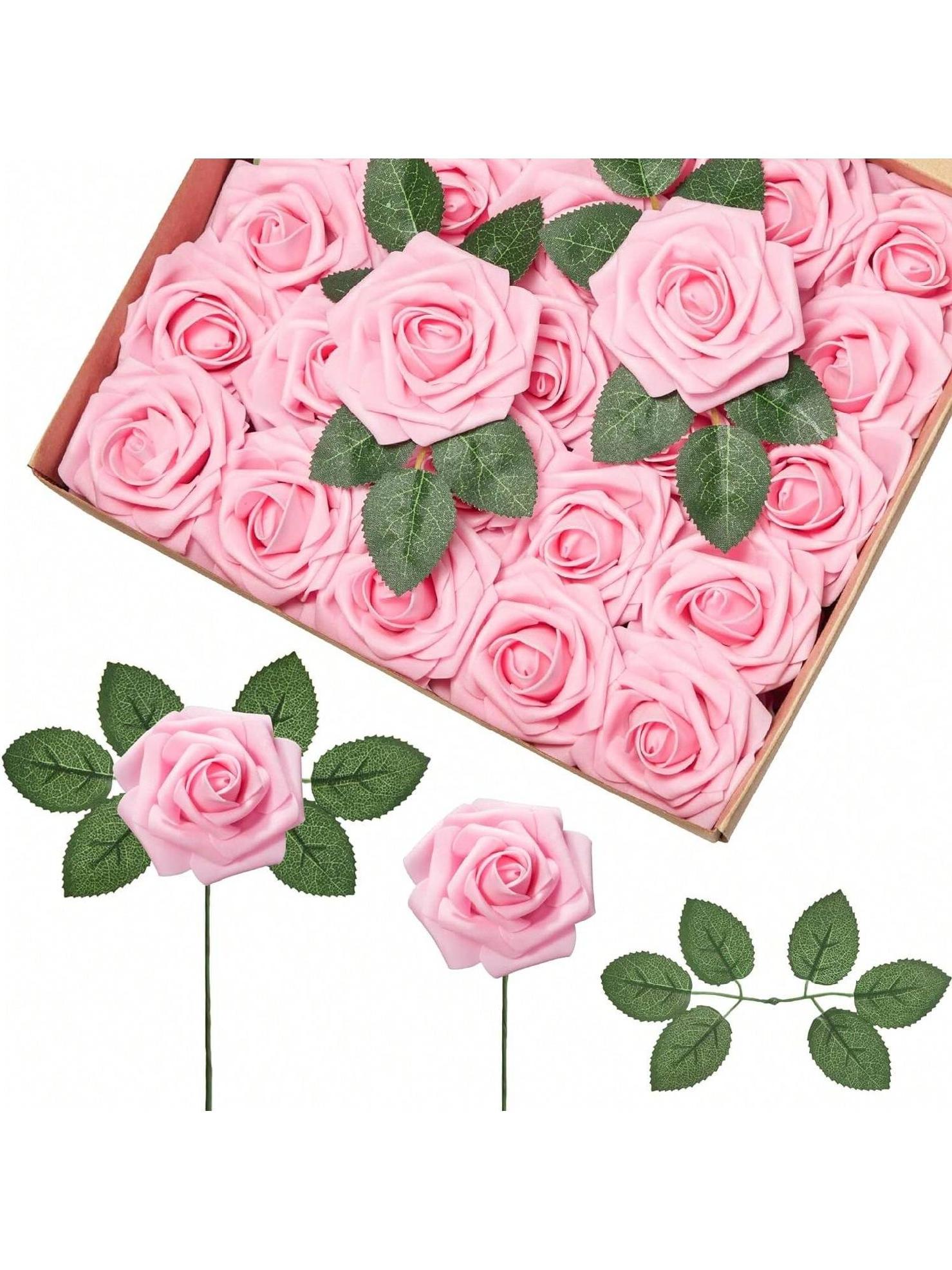 10/30/50PCS Ivory Foam Fake Roses Real Looking Stems DIY Wedding ...