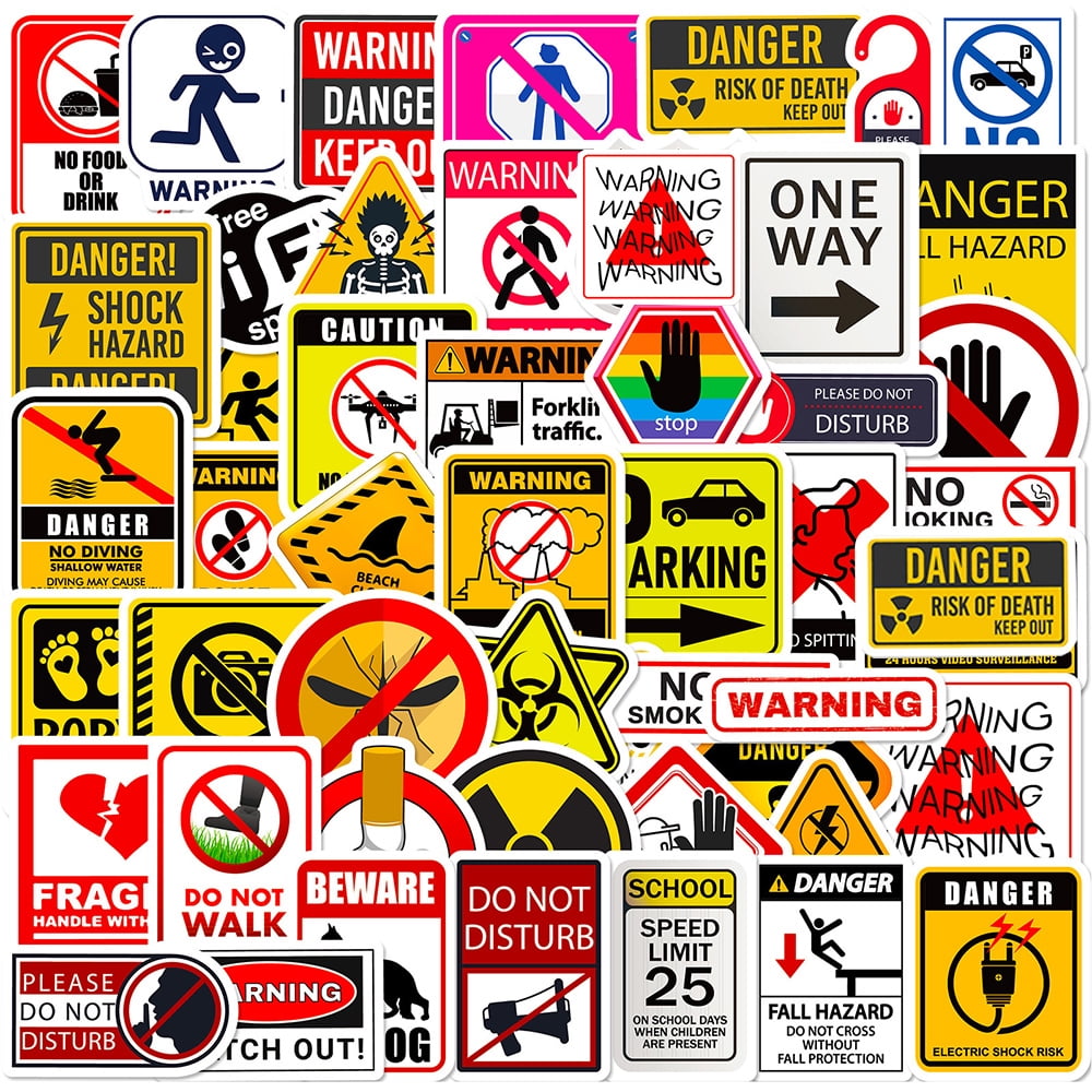 10/30/50Pcs Cool Cartoon Warning Stickers Danger Banning Decal Laptop ...
