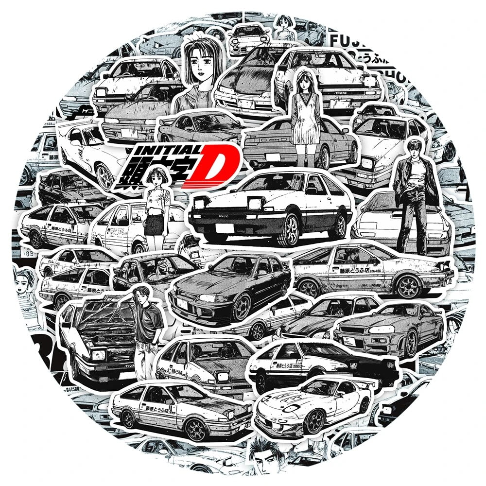 10/30/75PCS Anime Black White Initial D Stickers Graffiti Funny Kids ...