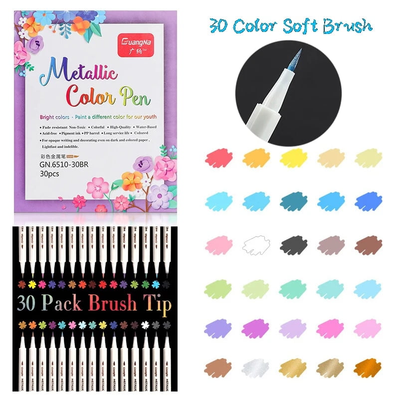 10-30 Colors Art Paint Marker Pens Soft Brush Metallic Markers Pens ...