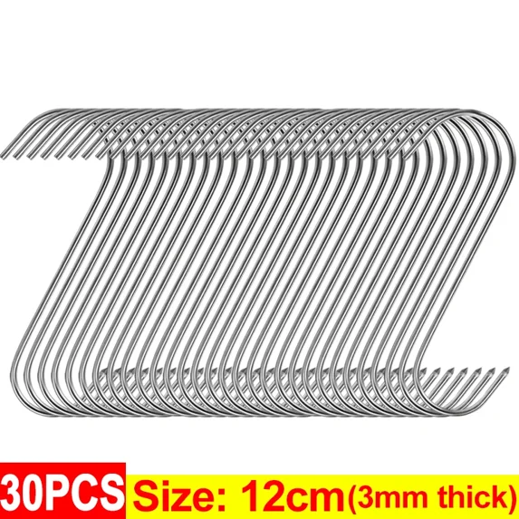 10/30PCS Stainless Steel S Hooks with Sharp Tip Kitchen Meat Hanger ...