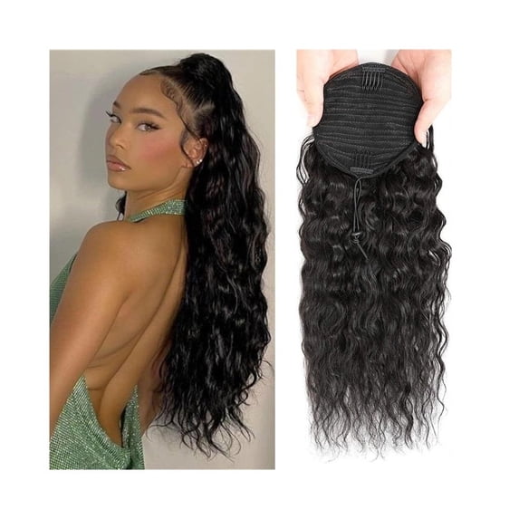 10-32 Inch Human Hair Drawstring Ponytail Extension Long Water Wave ...