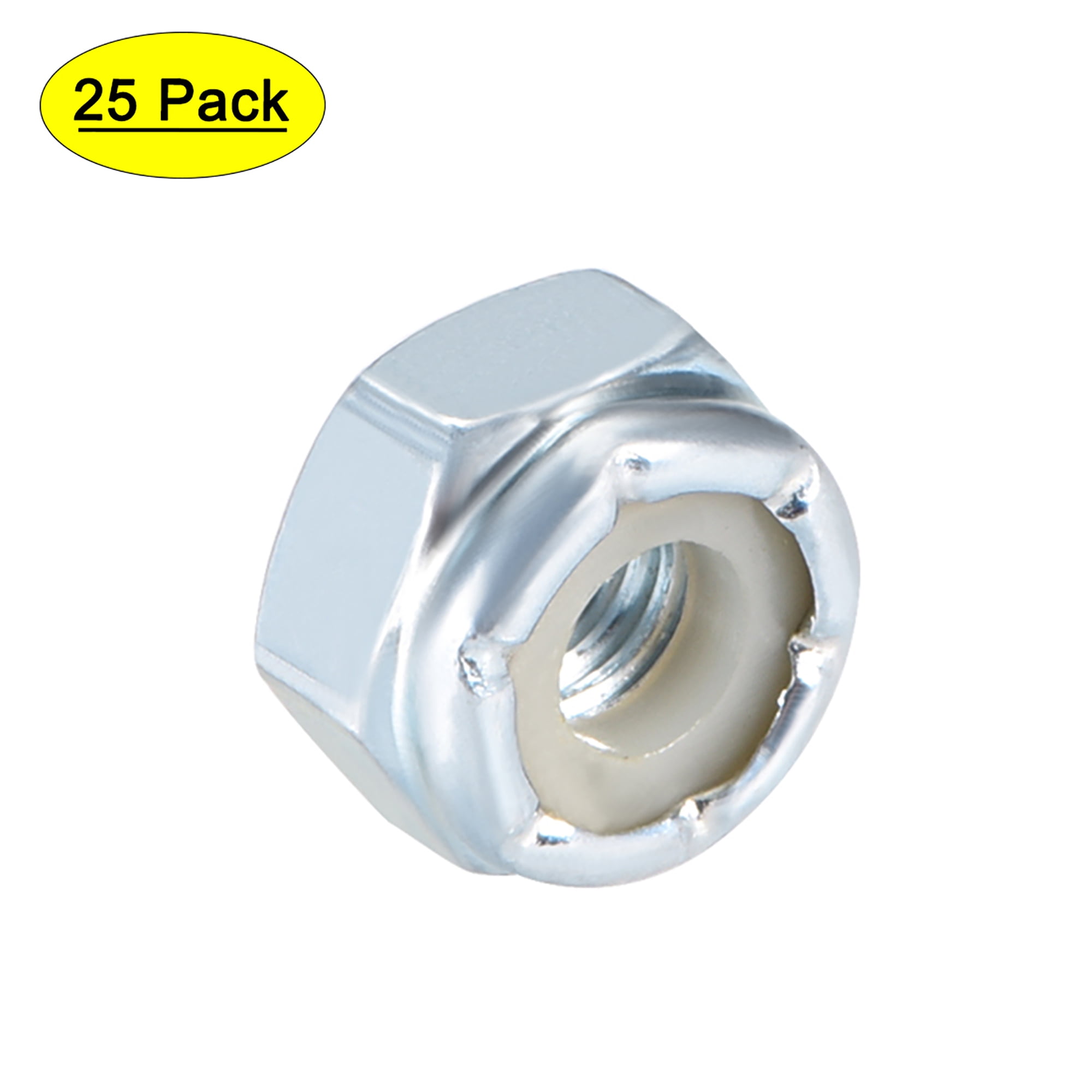 10#-32 Nylon Insert Hex Lock Nuts Carbon Steel White Zinc Plated 25 Pcs ...
