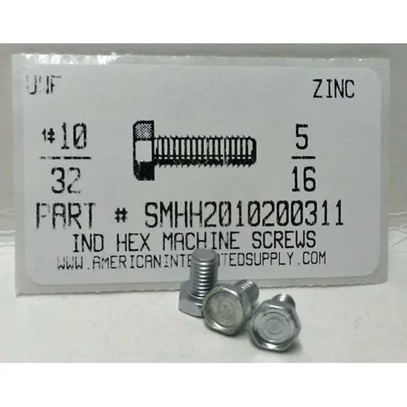 #10-32X5/16 Indented Hex Head Machine Screws Steel Zinc Plated (50 ...