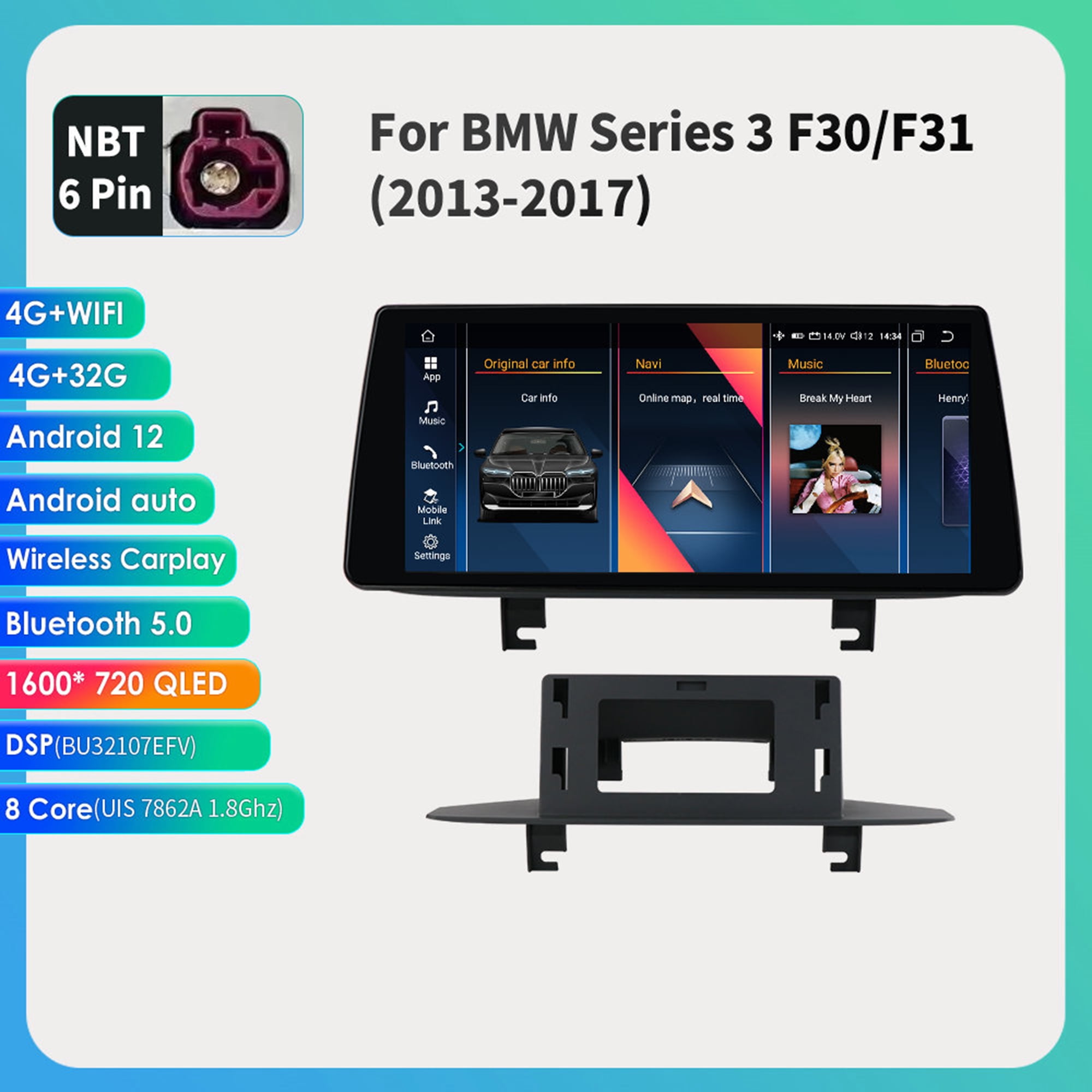 10.33" Touch Screen Android 12 Apple Carplay 4+32GB Wifi Car Stereo ...